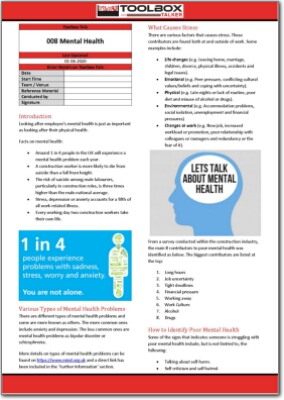 Mental Health Toolbox Talk Toolbox Talker